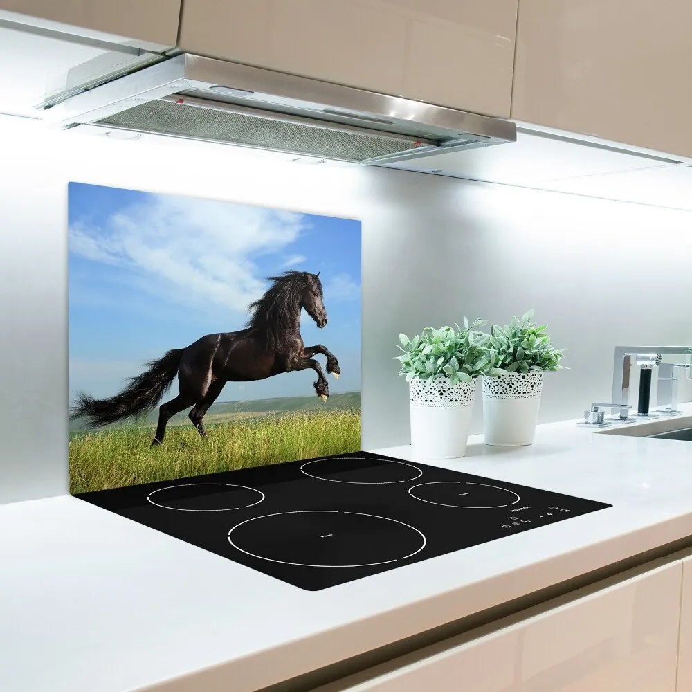 Skleněná krájecí deska Černý kůň na louce 60x52 cm