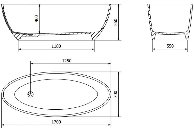 Mexen Prato, volně stojící vana z konglomerátu 170 x 70 cm, bílá matná, 57251707000