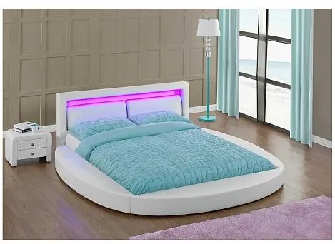 Ultramoderní postel s RGB LED osvětlením BLESS, bílá ekokůže, 180x200 cm
