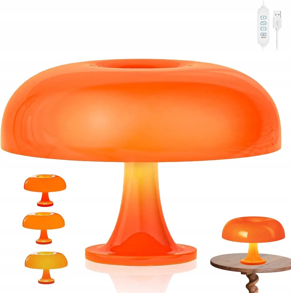 Stolní Lampa Ve Tvaru Houby, Tři Barevné Teploty, Retro Oranžová