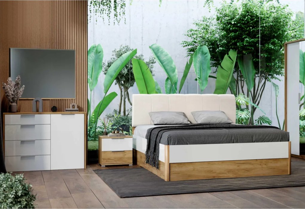 Postel 160x200 měkké čelo s šuplíky bez rámu Asti