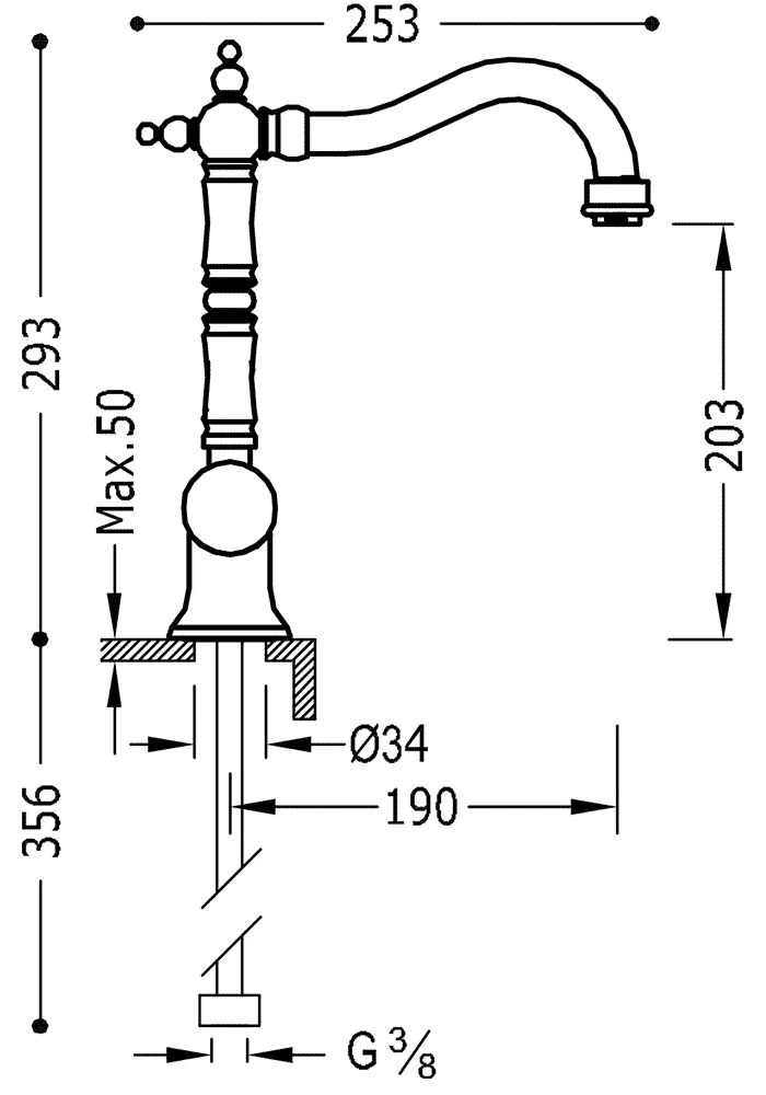 Tres Clasic páková umyvadlová retro baterie matná mosaz 24210801LM
