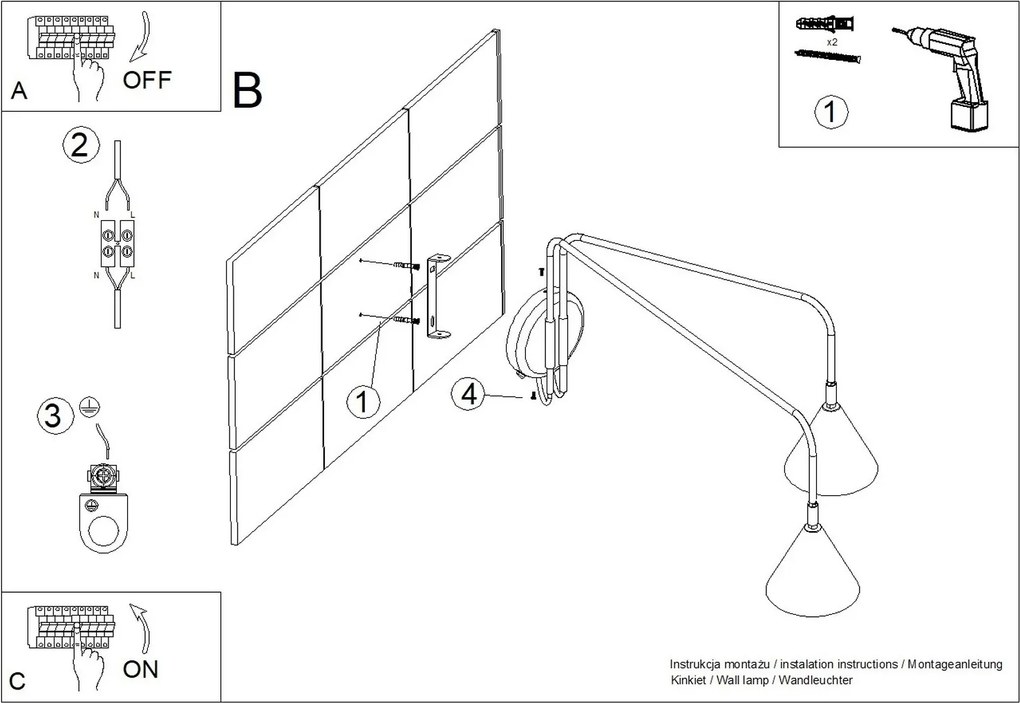 Sollux Lighting Nástěnné svítidlo NOX 2 šalvějové s vypínačem