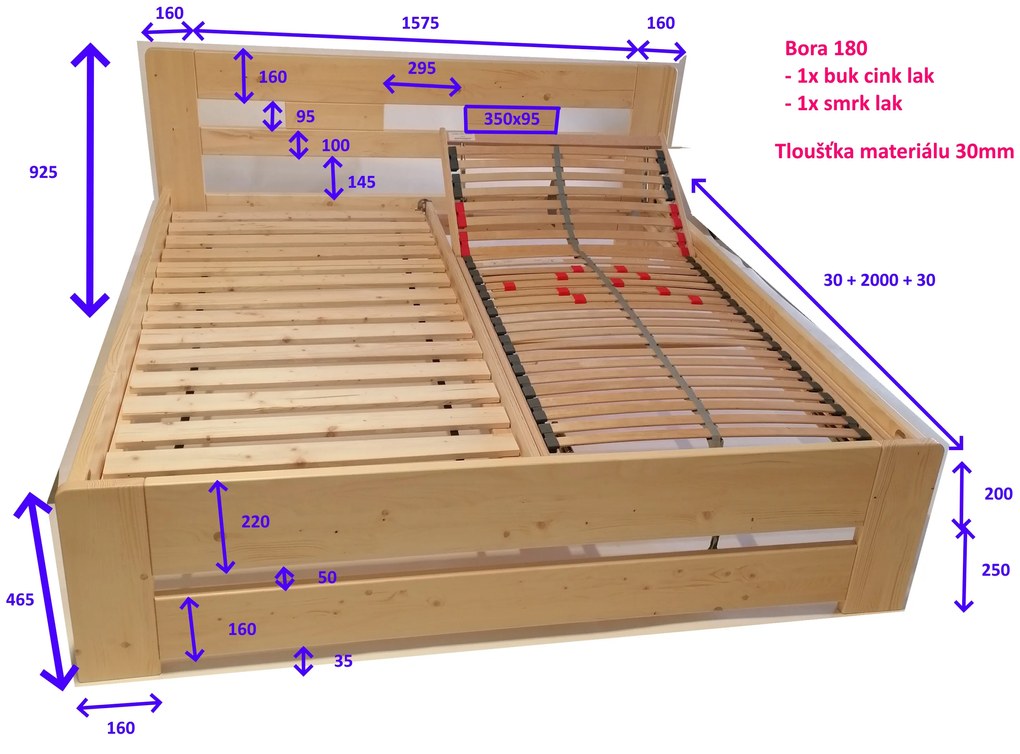 HP-Nábytek Jednolůžková postel BORA - BUK ROZMĚR: 120 x 200 cm