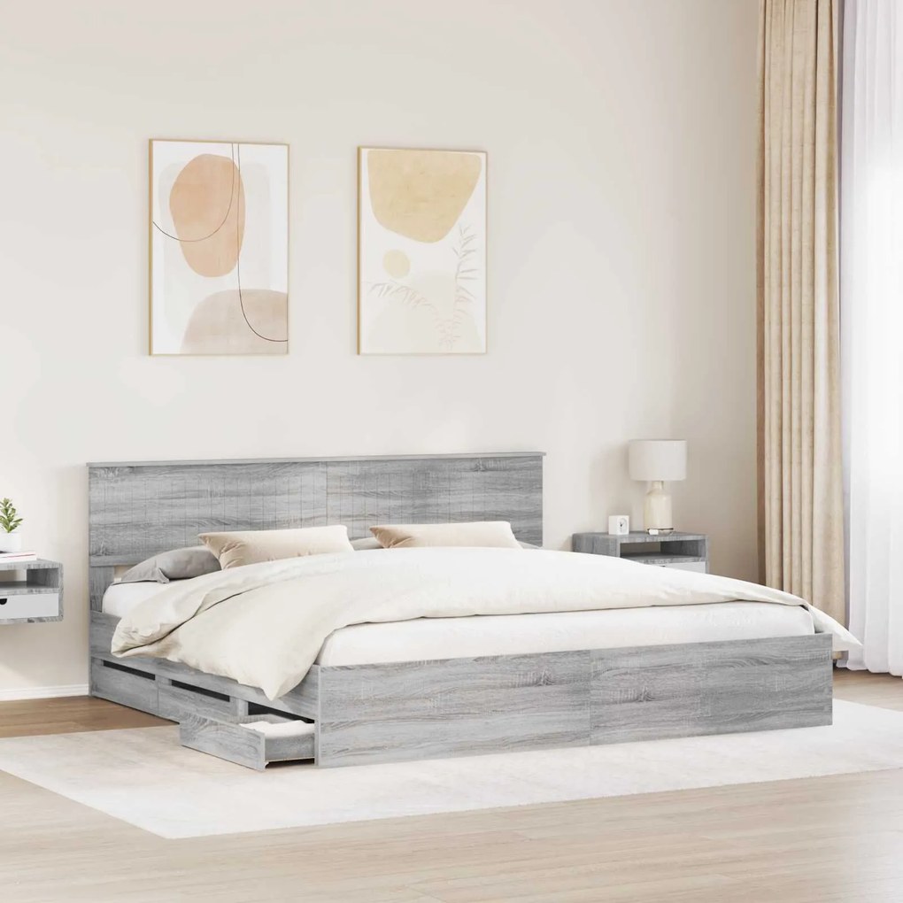 Rám postele s čelo Šedá Sonoma 200 x 200 cm Inženýrské dřevo 3410677