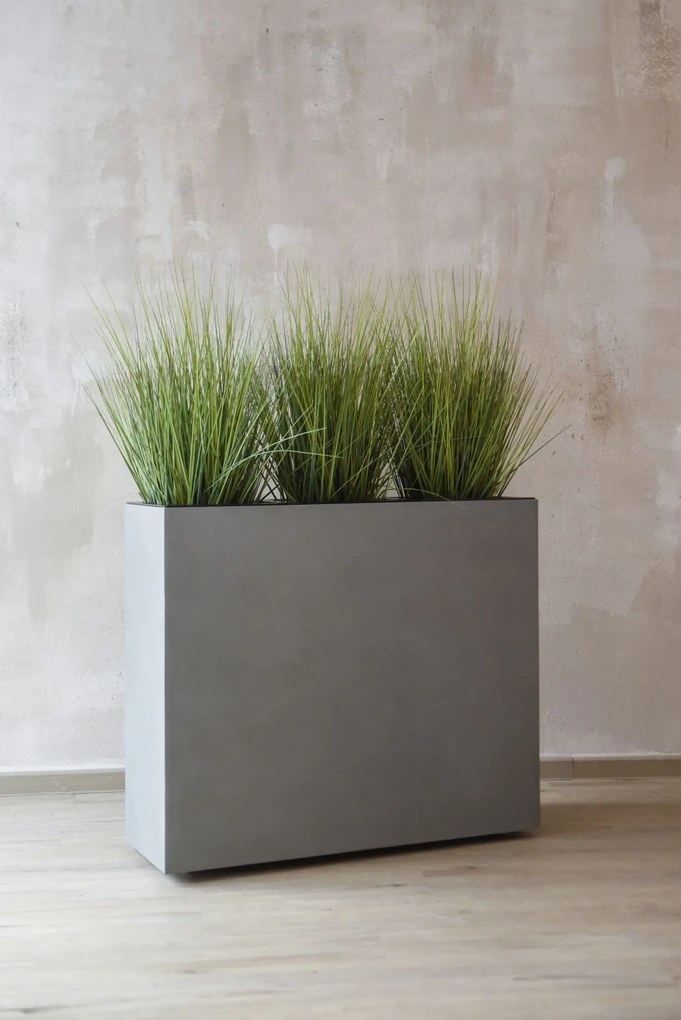 Květináč ELEMENTO na kolečkách, sklolaminát, šířka 88 cm, beton design šedá