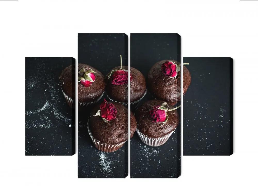 Vícedílný obraz Čokoládové Muffiny S Růží Nedostatek Nedostatek Přírodní plátno 200x150