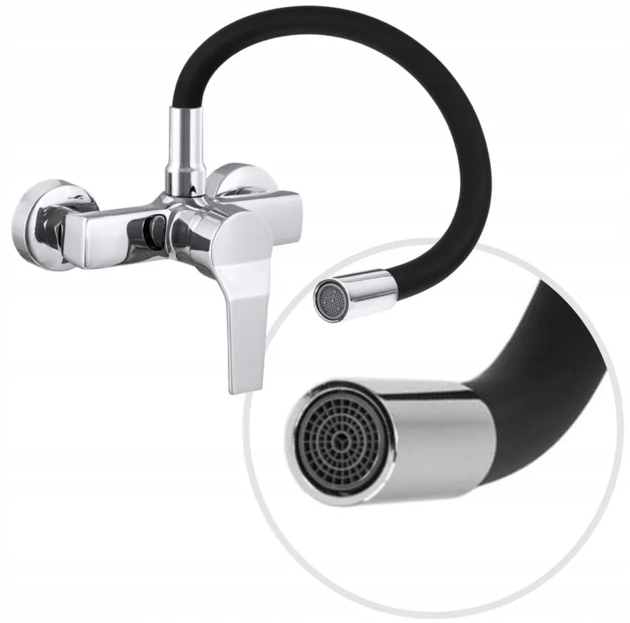 Gamma Flex, nástěnná dřezová baterie s elastickým ramenem, černá-chromová, GMA-BFXS-BK