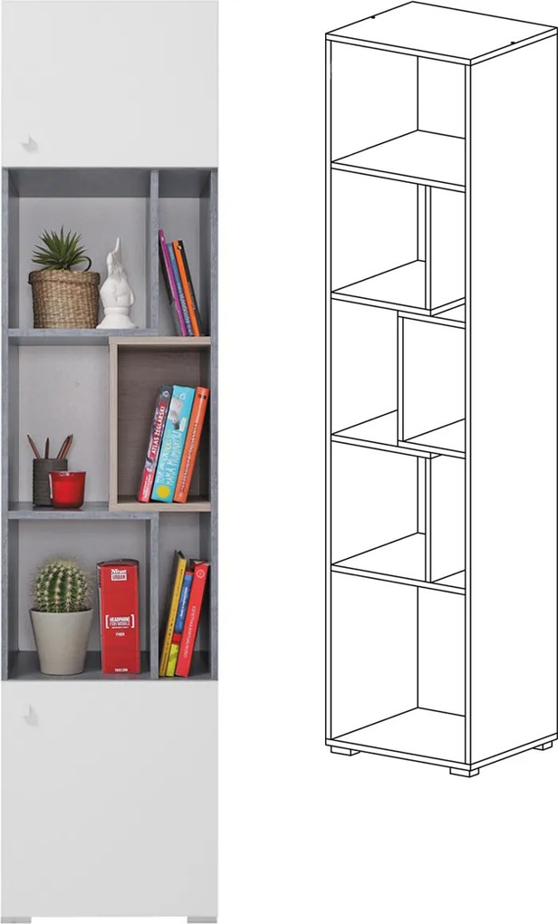 Regál SIGMA SI 6 L/P s policemi | 45 cm | UNI provedení | beton/bílá/dub