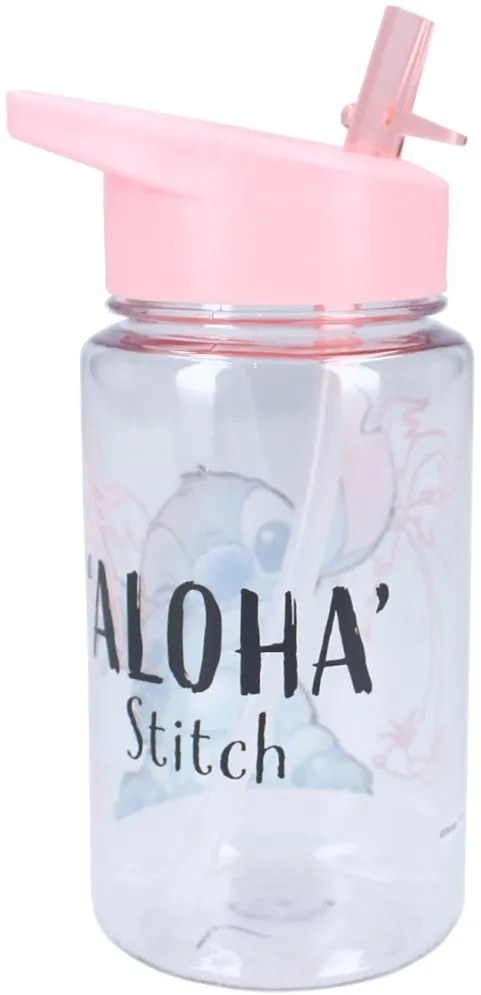 Dívčí plastová láhev na pití Lilo &amp; Stitch s brčkem - 450 ml