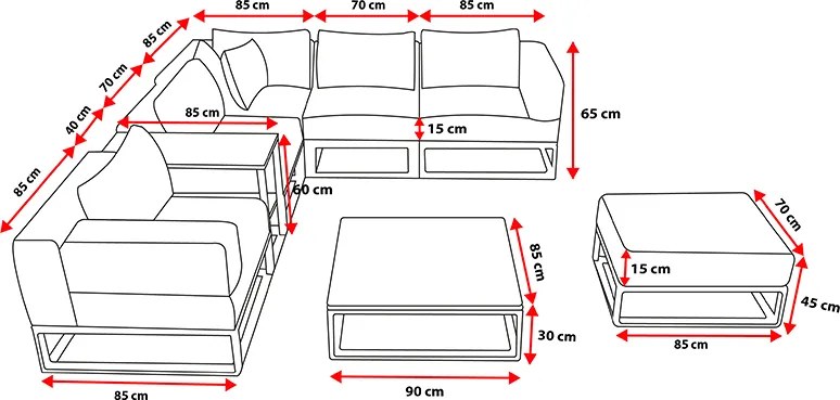 Velaco Zahradní 6-dílný set, šedá, SYRIUSZ
