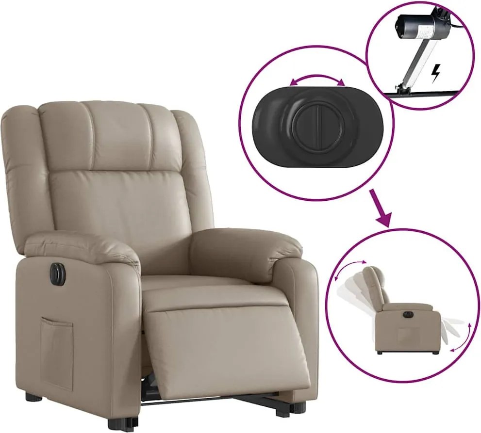Elektrické zvedací polohovací křeslo cappuccino umělá kůže 3205170