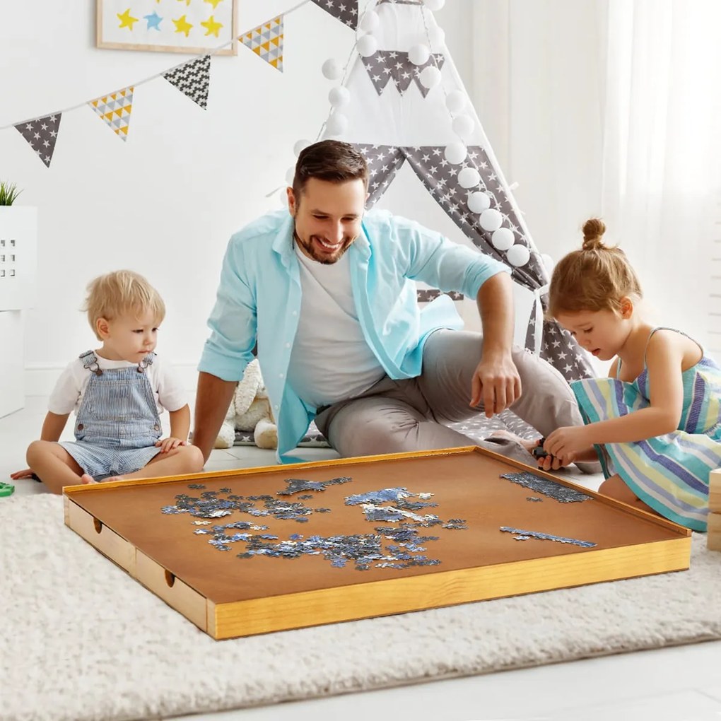 Costway Puzzle stolek s 4 zásuvkami Puzzle deska dřevo – 80 × 65 cm