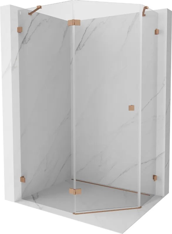 Mexen Lunar, Pětiúhelníkový sprchový kout Mexen Lunar naklápěcí doleva 100 x 80 cm, 8mm čiré sklo, profil měděná matná, 831-100L-080P-65-00-L