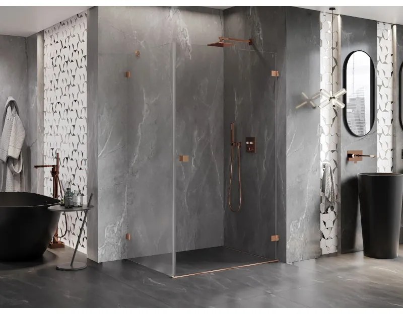 Mexen Lunar-B, pravostranný výklopný sprchový kout 100 x 70 cm, 8mm čiré sklo, profil měděná matná, 832-100-070-65-00-P