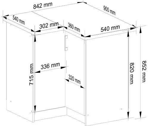 Spodní rohová kuchyňská skříňka s deskou LIMA S90/90N bílá / dub sonoma