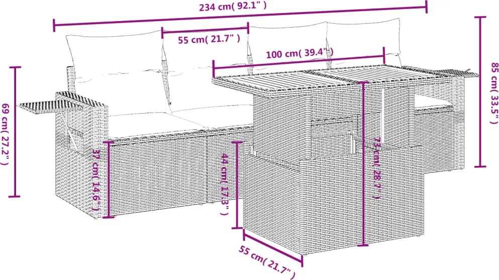 5dílná zahradní sedací souprava s poduškami černá polyratan 3271630