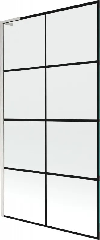 Mexen Next L, 1-křídlová vanová zástěna 100 x 150 cm, 6mm čiré sklo-černý vzor, ​​6mm čiré sklo, profil broušená ocel, 895-100-000-03-77-97