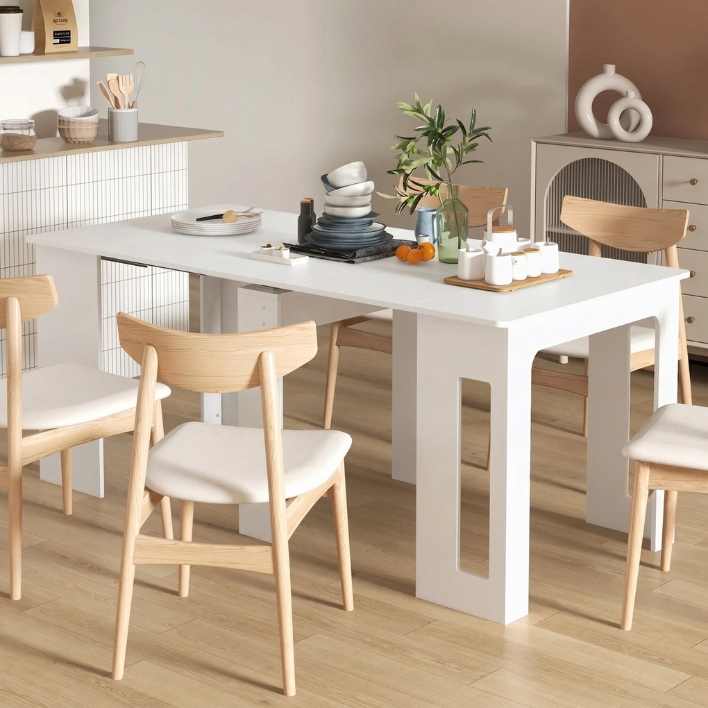 HOMCOM Jídelní stůl, skládací stůl, rozkládací kuchyňský stůl, jídelní stůl, dřevotřískové desky, 60-180 x 85 x 75 cm, bílý