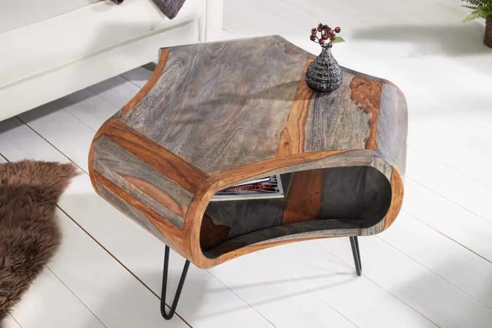 Designový konferenční stolek Lorelei, 70 cm, sheesham, šedý