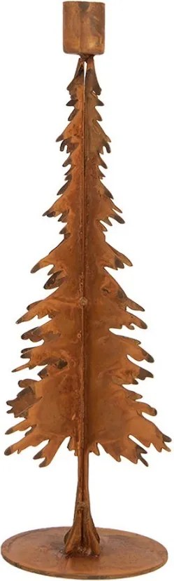 Rustikální rezavý svícen na úzkou svíčku Stromek L - 15*10*34 cm