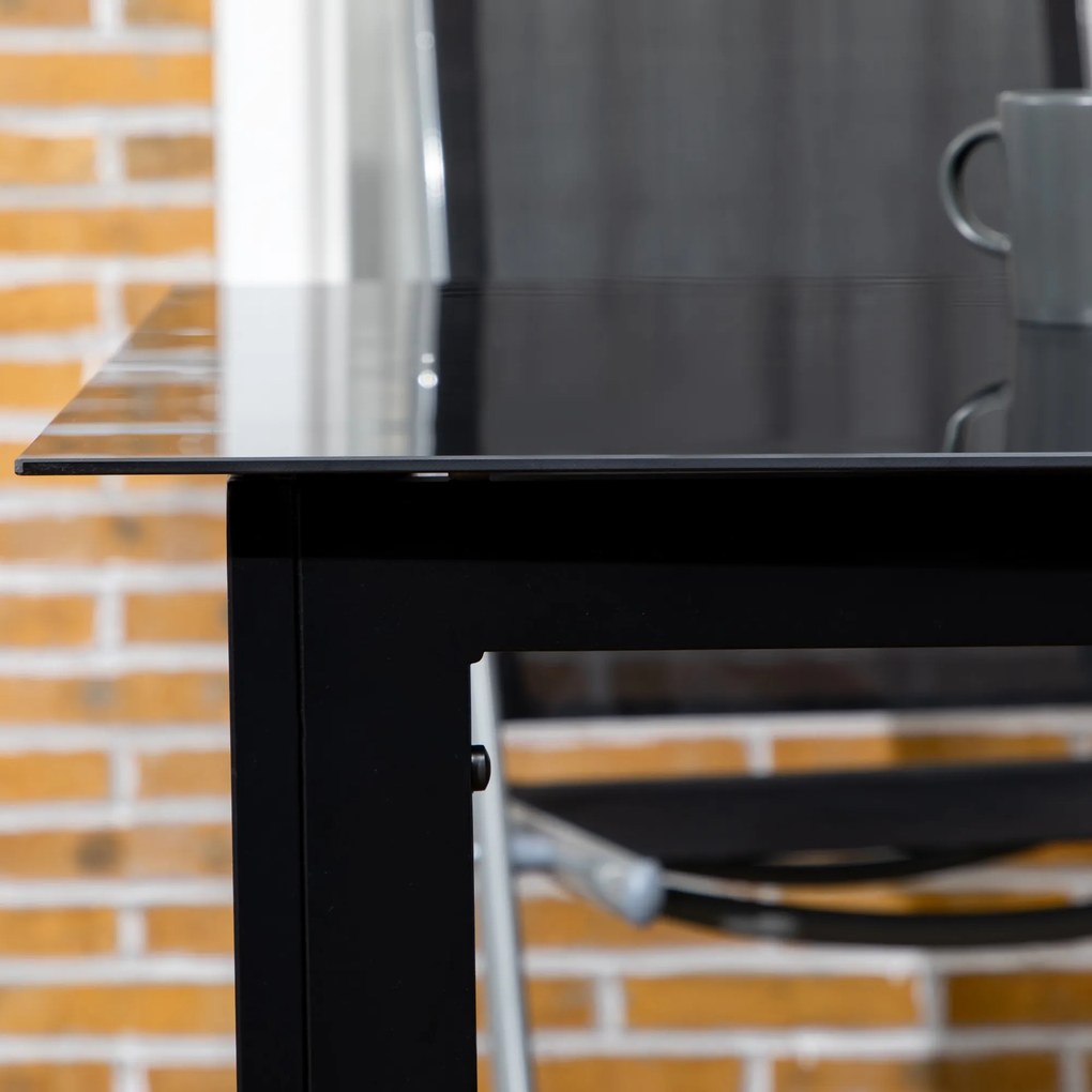 Zahradní stůl Outsunny pro 6 osob, jídelní stůl se skleněnou deskou, 150 x 90 x 74 cm, černý stůl na zahradu a balkon | Aosom.de