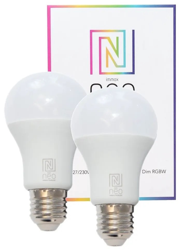 Sada 2x LED inteligentní stmívatelná žárovka Immax NEO SMART, E27, A60, 9W, teplá bílá-studená bílá, Immax neo NEO SMART 07115B