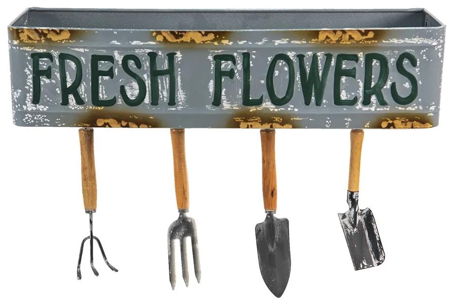 Dekorační nástěnná polička se zahradním nářadím Fresh Flowers - 56*16*29 cm
