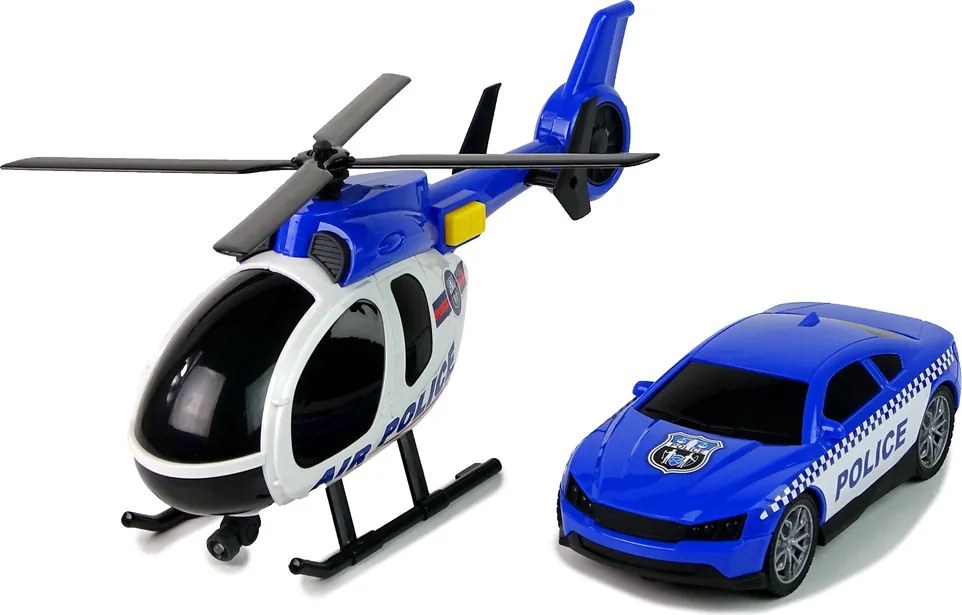 LEAN Toys Sada: Policie, odtahovka, nákladní auto, autíčko, vrtulník, zvuky, světla
