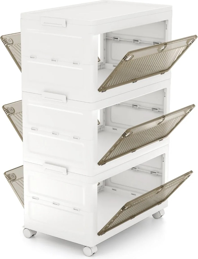 Costway Úložný box s víkem, stohovací boxy, skládací skladovací – bílý