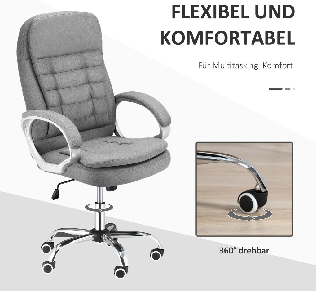HOMCOM Kancelářská židle Vinsetto ergonomická s nastavitelnými područkami, výškově nastavitelná, houpací funkce, černá, len, 64x75x111-121 cm | Aosom…