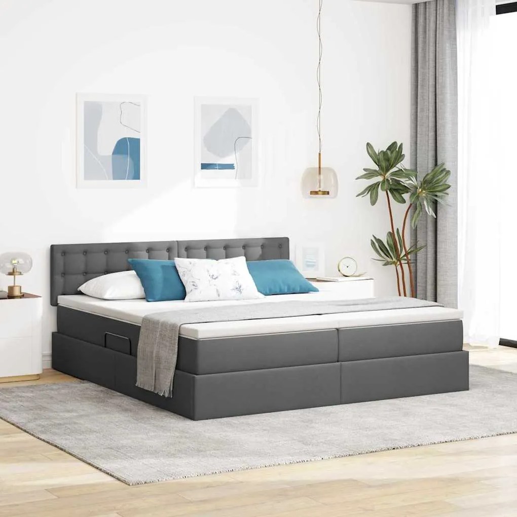 Postel s úložným prostorem Tmavě šedá 200 x 200 cm Umělá kůže 3370956