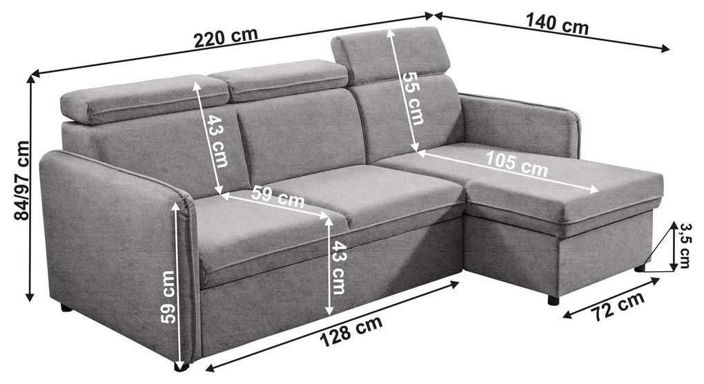 Kondela Rozkládací sedací souprava, světle šedá, ALECHANDRO B ROH