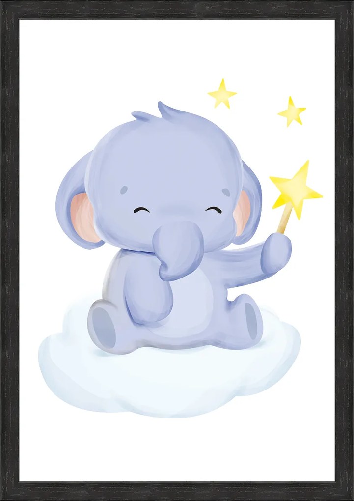 Plakát zvířátka sloník s hůlkou - Obraz, Plakát Velikost: B2 - 50x70 cm, Volba rámu: bez rámu