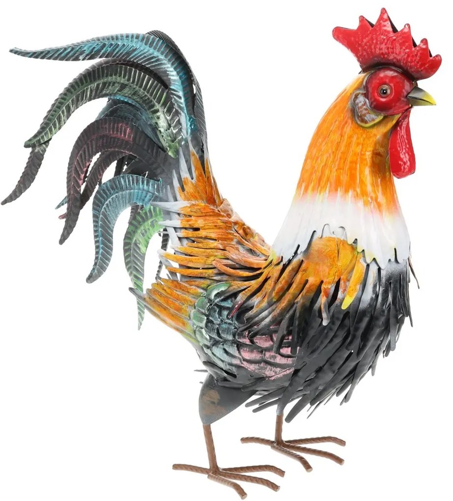 Zahradní kovová figurka Rooster 1, 40,5 cm, vícebarevná