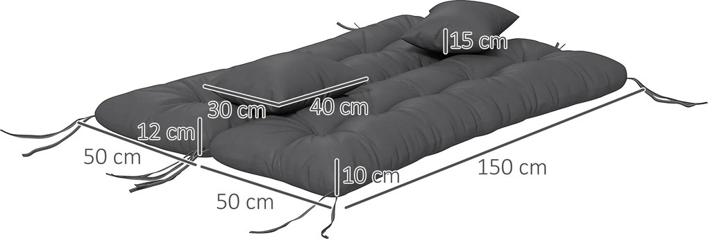 Outsunny Sada 4 Kusů Polstrů, 150x50 cm Voděodolné Polstry na Židle s Uvazováním, Uzlový Design s 10cm Silnou Výplní pro Houpačku, Polstr pro Domov, …