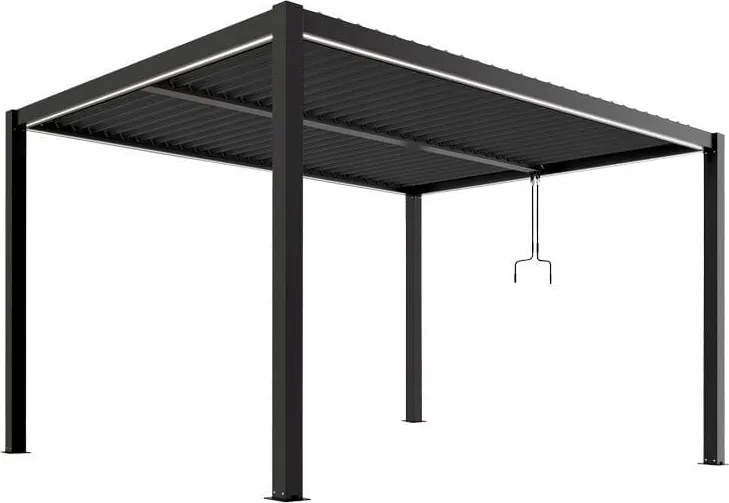 Zahradní pergola terasová 4x4 m antracit hliníkový pavilon Led zastřešení