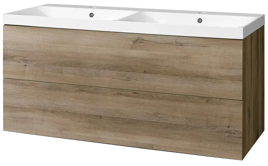 Mereo Mereo, Aira, koupelnová skříňka s umyvadlem z litého mramoru 121 cm, bílá, dub, šedá, CN743M