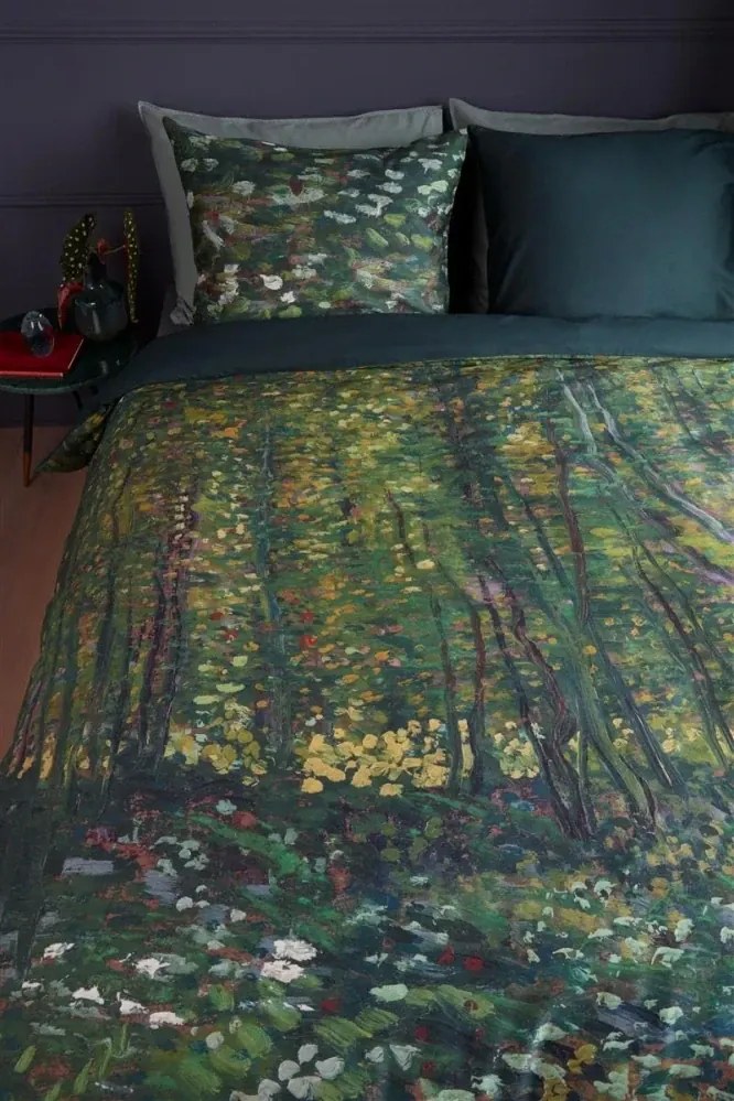Van Gogh prodloužené povlečení Trees Green, 140x200/220 + 60x70, bavlněný satén 220TC, holandský typ