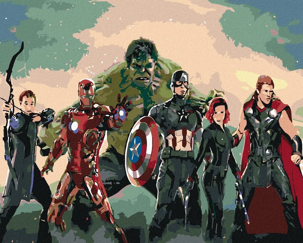 zuty malování podle čísel - avengers assemble, 100x80 cm, bez rámu a bez vypnutí plátna