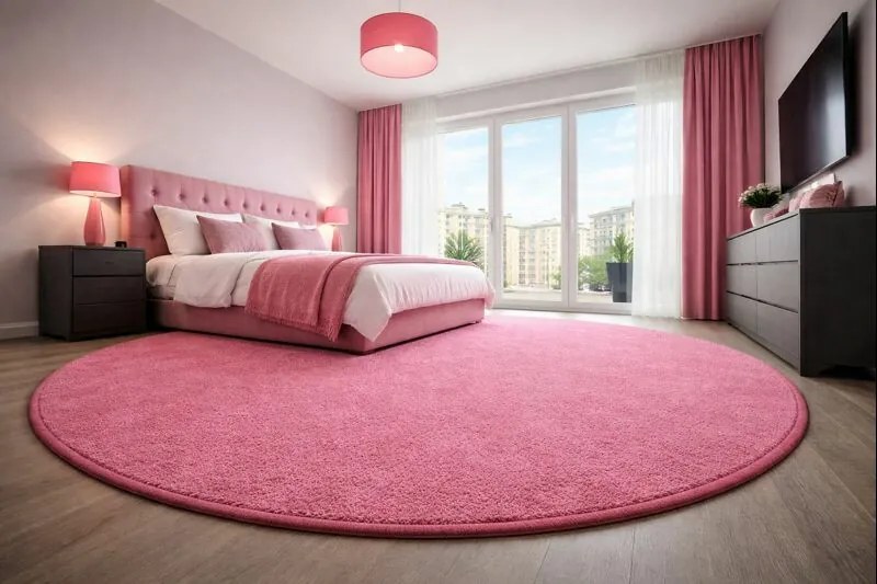 Vopi, Kusový koberec Eton růžový 11 kruh, 120x120 (průměr) kruh, růžová, ložnice