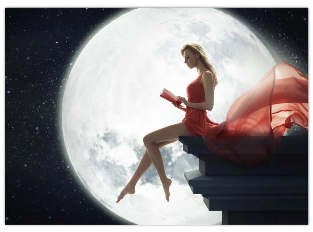 Skleněný obraz - Žena za svitu měsíce (70x50 cm)