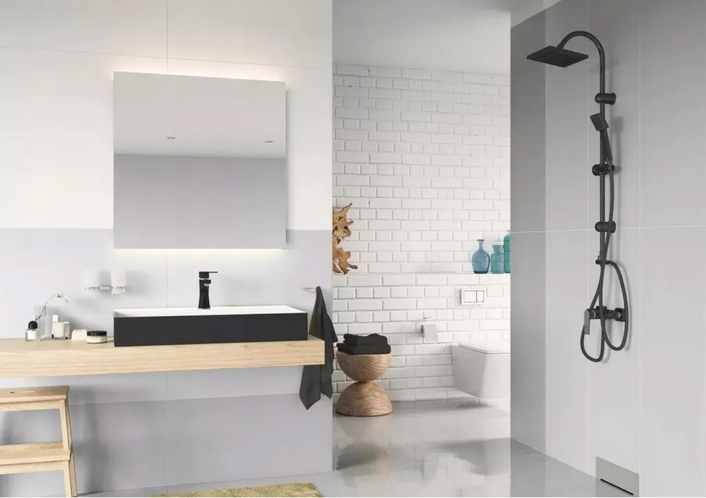 Ferro Algeo Square, sprchová nástěnná baterie bez sprchové soupravy, černá matná-chromová, BAQ7BLC