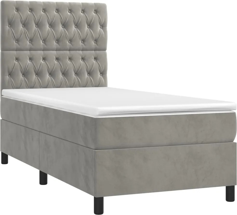 Box spring postel s matrací světle šedá 100x200 cm samet 3143187