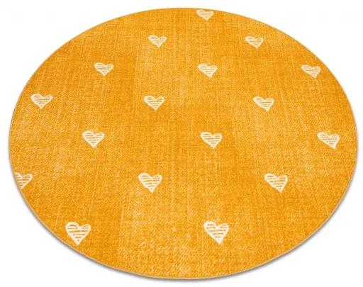 Dětský kulatý koberec HEARTS Srdíčka Žlutý Rozměr: průměr 100 cm