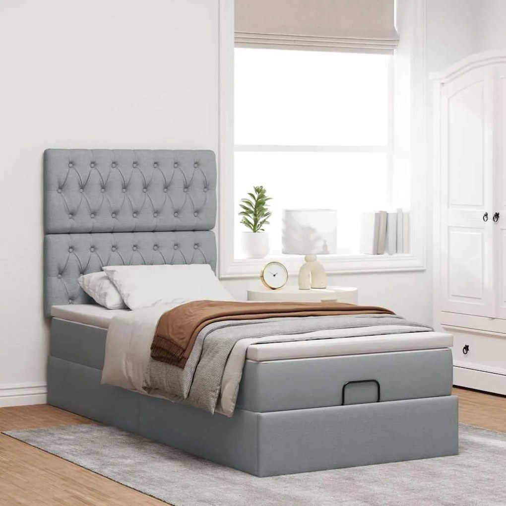 Osmanský rám postele s matrací světle šedá 90x190cm textil 3314051