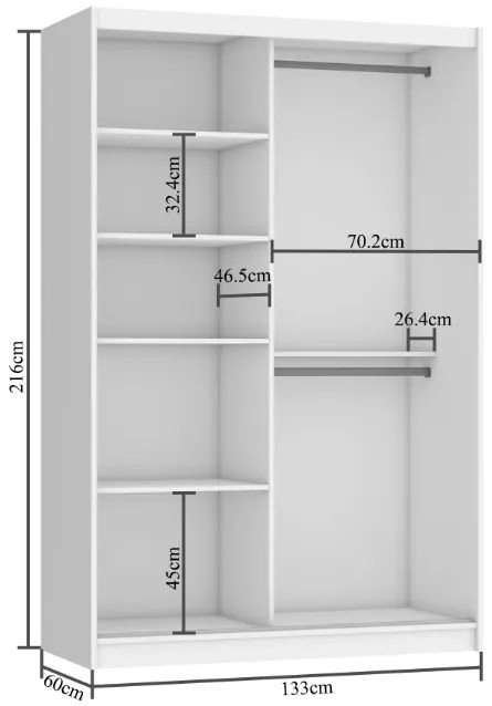 Černá šatní skříň Mirror 133 cm