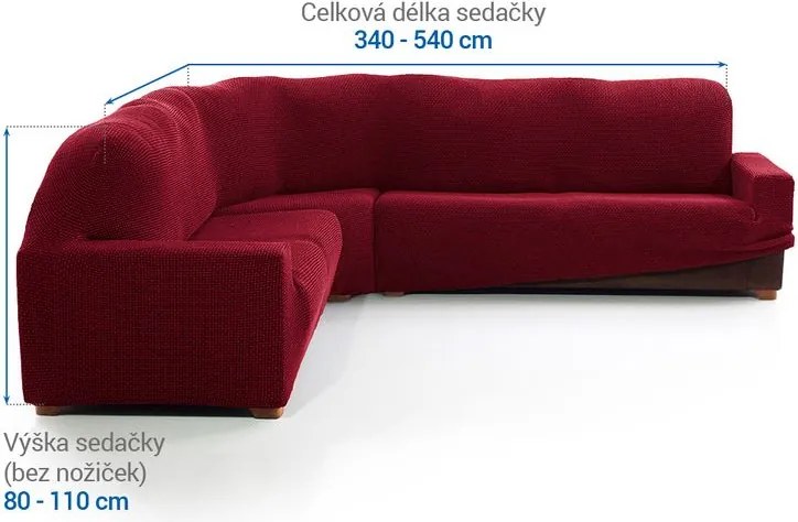 Super strečové potahy NIAGARA bordó rohová sedačka (š. 340 - 540 cm)