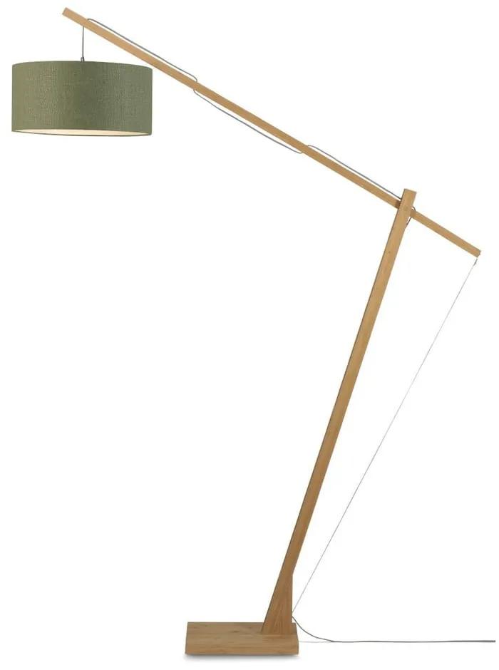 Stojací lampa s tmavě zeleným stínidlem a konstrukcí z bambusu Good&amp;Mojo Montblanc