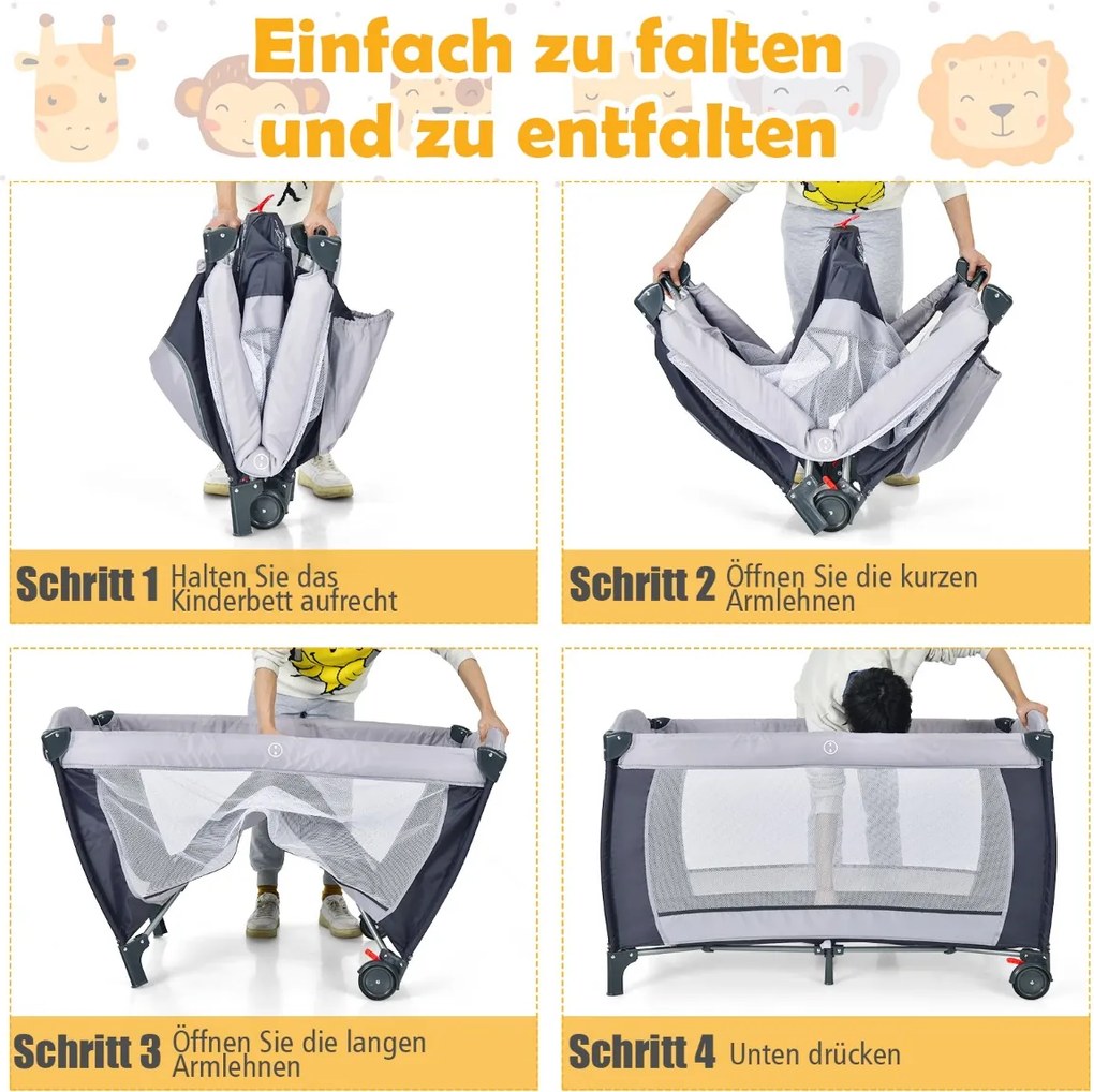 Costway Cestovní skládací postýlka 4 v 1 a dětská kolébka – 123 × 63 × 76 cm